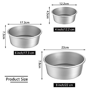 GOLEDU 3 Piece Round Cake Pan, 4" 6" 8" Aluminum Cake Baking Pan with Removable Base, Commonly Used for Baking Cakes that Need a Lot of Volume to Expand, Such as Chiffon Cake, Sponge Cake, etc.