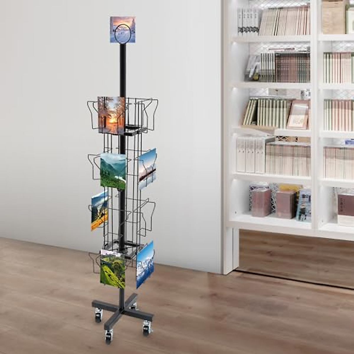 HuaShuani 16 Pockets Greeting Card Rack, Postcard Rotating Display Metal Stand, Pocket Rotating Holder, Suitable for Gift Shops, Craft shows and Supermarkets