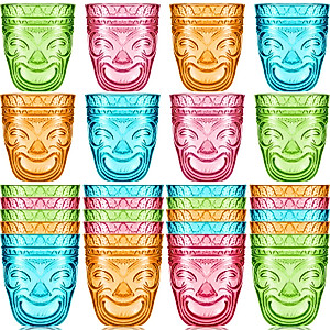 Irenare 24 Pcs Tiki Shot Glasses Hawaiian Style Tiki Cups Plastic Tiki Mug Tiki Bar Accessories Stackable Cocktail Party Shot Glasses Hold 2 oz Luau Party Supplies for Drinking(Trendy)