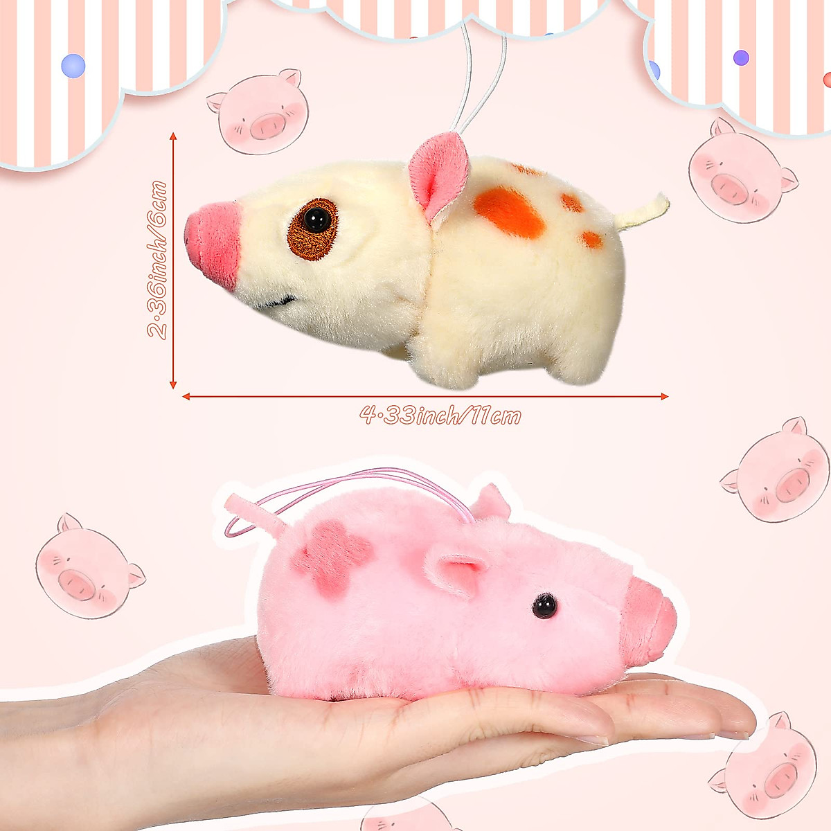 12 Pack Cute Plush Animal Toys 4 Inch Mini Plush Ornament Stuffed Doll Keychain Tote Bag Pendant for Birthday Party Likes DIY Home Decor (Pig Style)