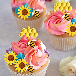 Ocmoiy 4 Pieces Bumble Bee Silicone Mold Honeycomb Sunflower and Bee Fondant Molds for Cupcake Cake Decorating Sugar Chocolate Candy Baking Mold