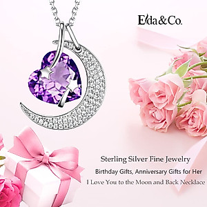 Sterling Silver Amethyst Necklace for Women Birthday Gifts Mom Wife I Love You to the Moon and Back Sterling Silver Heart Moon Shooting Stars Jewelry