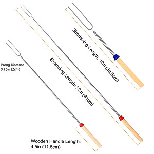 Marshmallow Roasting Sticks, Telescoping Smores Sticks for Open Fire Pit, 32 Inch Long Marshmallow Toasting Barbecue Forks BBQ S’mores Skewers for Campfire Camping Hotdog Hot Dog Bonfire Grill, 5 Pack