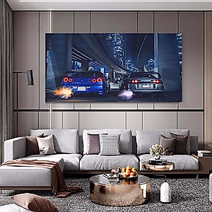 Posters Night Racing Art Poster Nissan Skyline Wall Art Boys Room Cool Poster Canvas Wall Art for Living Room Bedroom Office Kitchen Decor 08x16inch(20x40cm) Unframe-Style