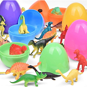 Ganowo 12 PCS Prefilled Easter Eggs with Dinosaur Mini Toys for Easter Theme Party Favors - Basket Filler, Eggs Hunt, Basket Stuffers Fillers, Classroom Prize Supplies