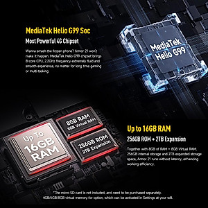 Ulefone Armor 21 Android 13 Rugged Smartphone Unlocked, MTK Helio G99 16GB+256GB Cell Phone, 3.5W Big Speaker, 64MP+24MP Night Vision Camera, 6.58"FHD+, 9600mAh, Dual SIM 4G Rugged Phone, NFC GPS OTG