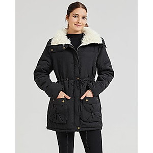MEWOW Women's Winter Mid Length Thick Warm Faux Lamb Wool Lined Jacket Coat (M, Black)