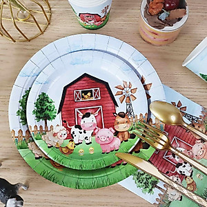 175 Pcs Watercolor Farm Birthday Decorations Plates Set 25 Guests, Barnyard Animals Baby Shower Paper Plates Napkins Cups Cutlery Set Party Supplies