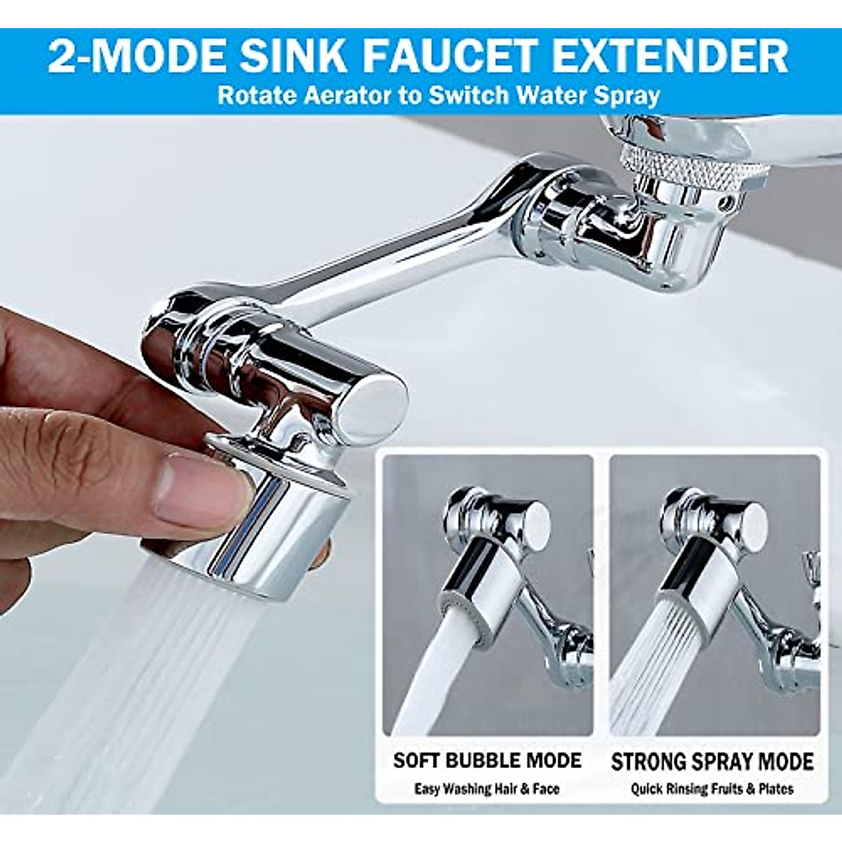 2 Pack Faucet Extender, 1080° Large-angle Rotating Splash Filter Faucet, Universal 1080 Swivel Robotic Arm Swivel Extension Faucet Aerator, Faucet Extender for Bathroom Sink with 2 Water Outlet Modes