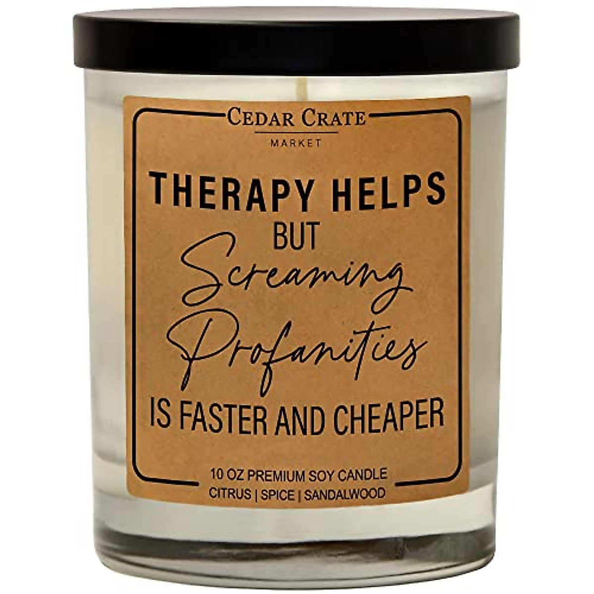 Funny Candle - Therapy Helps Profanity is Faster and Cheaper - Luxury Scented Soy Jar Candle, Gifts for Women, Birthday Gift for her, Best Friend Gift , Best Friend Candles, Funny Gifts
