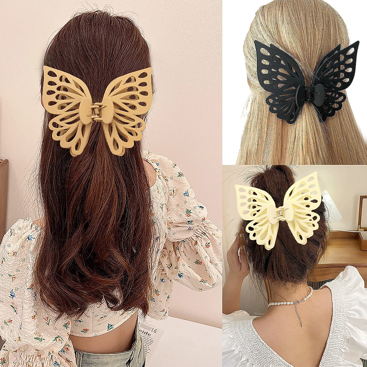 WACHLL Butterfly Hair Clips/ Claw Hair Clips for Women for Thick Hair Matte Medium Hair Clips (3Pcs)