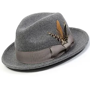 MONTIQUE - Long Lasting Lightfelt 2 1/2 inch Wide Brim Wool Felt Hat for Men, Fedora for Men, Felt Dress Hat for Men, White Hats for Men, Men's Fedora Hat - Grey - X-Large - H60