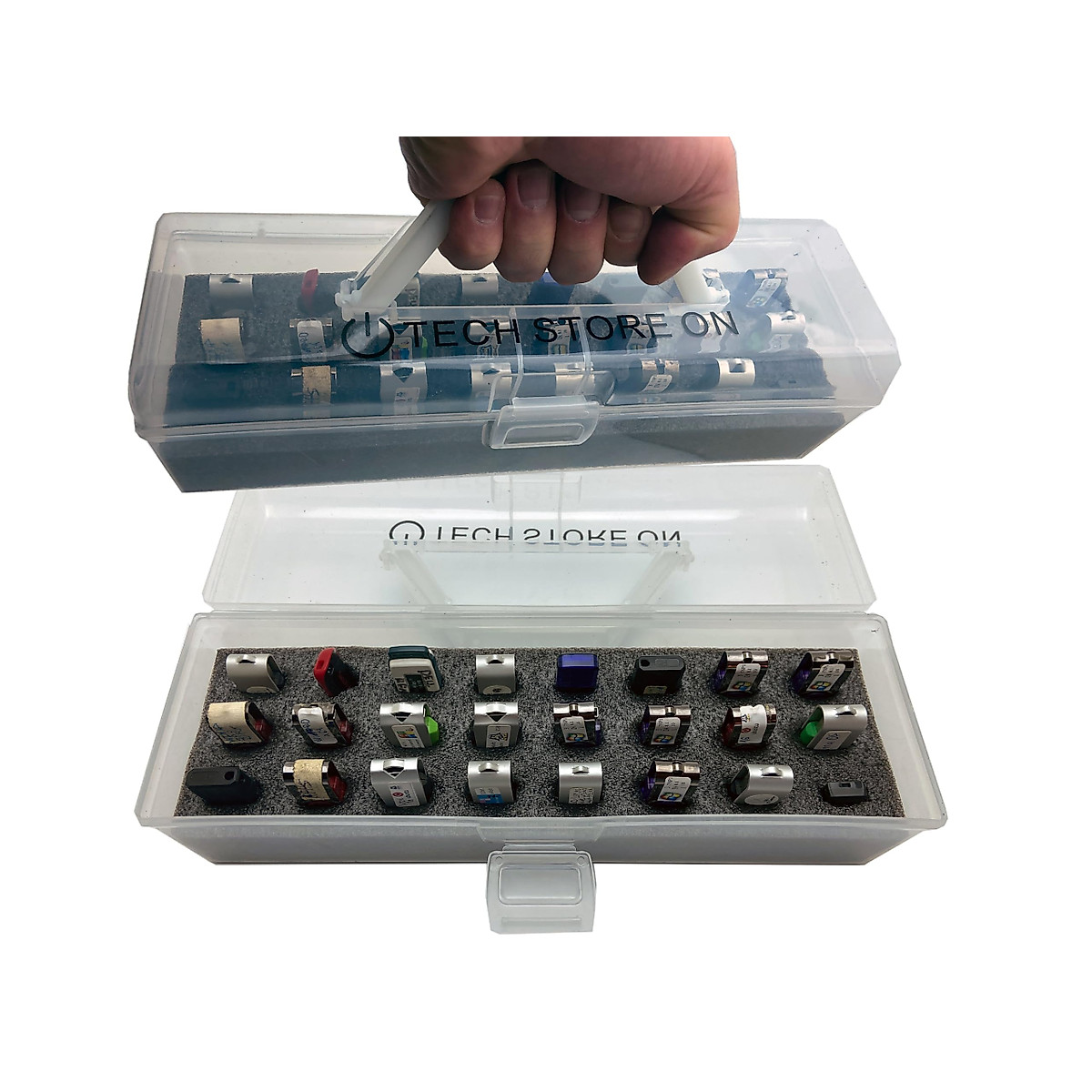 TECH STORE ON Flash USB Thumb Drive Holder Storage Organizer Case | Antistatic and Shockproof (plastic, medium, holds 24 USB slots)
