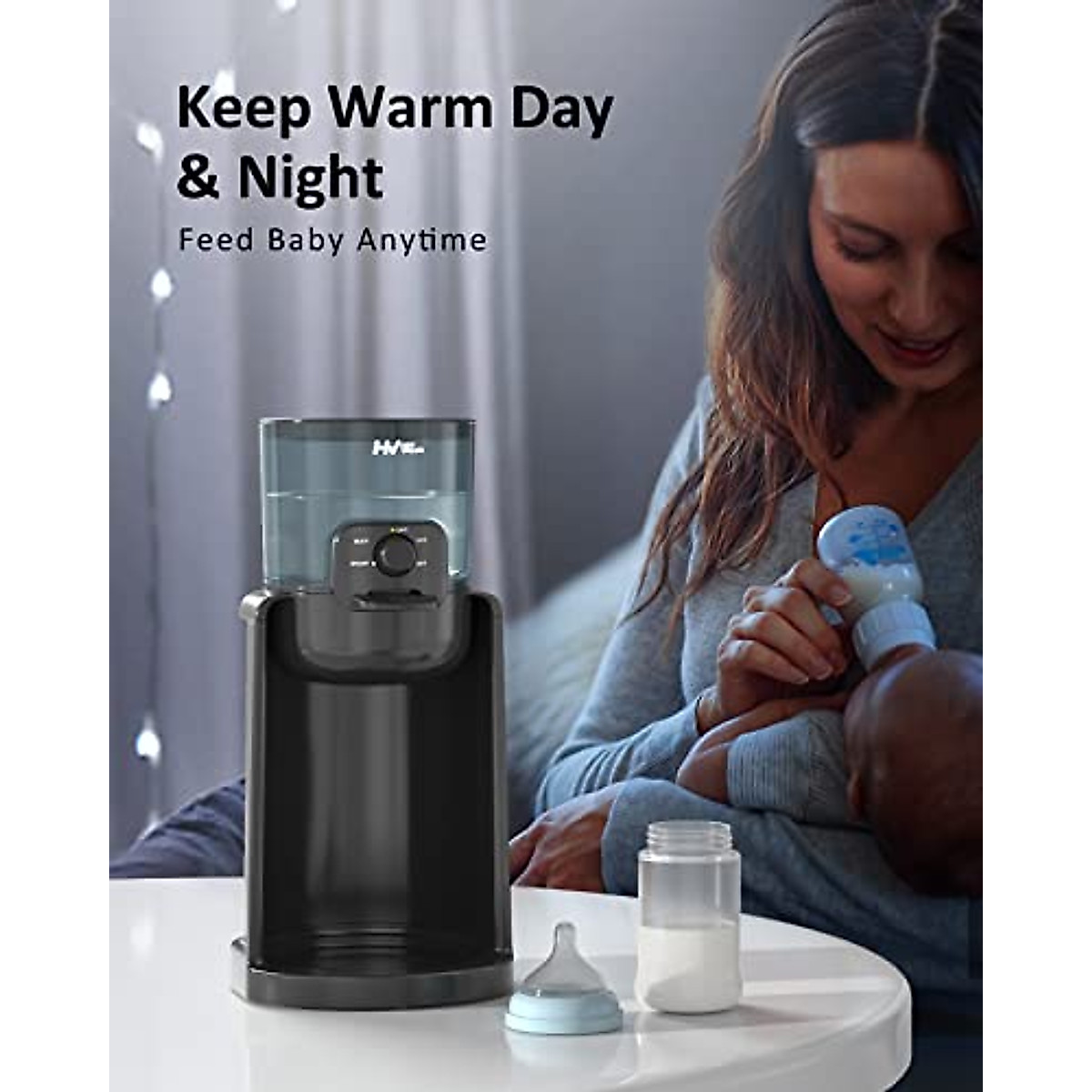 Water Warmer, HEYVALUE Baby Bottle Warmer, Formula Maker with Night Light, 4 Temperature Control & 72H Keep Warm, Detachable Tank, Instantly Dispenses Warm Water, Feed Baby More Easier and Healthier