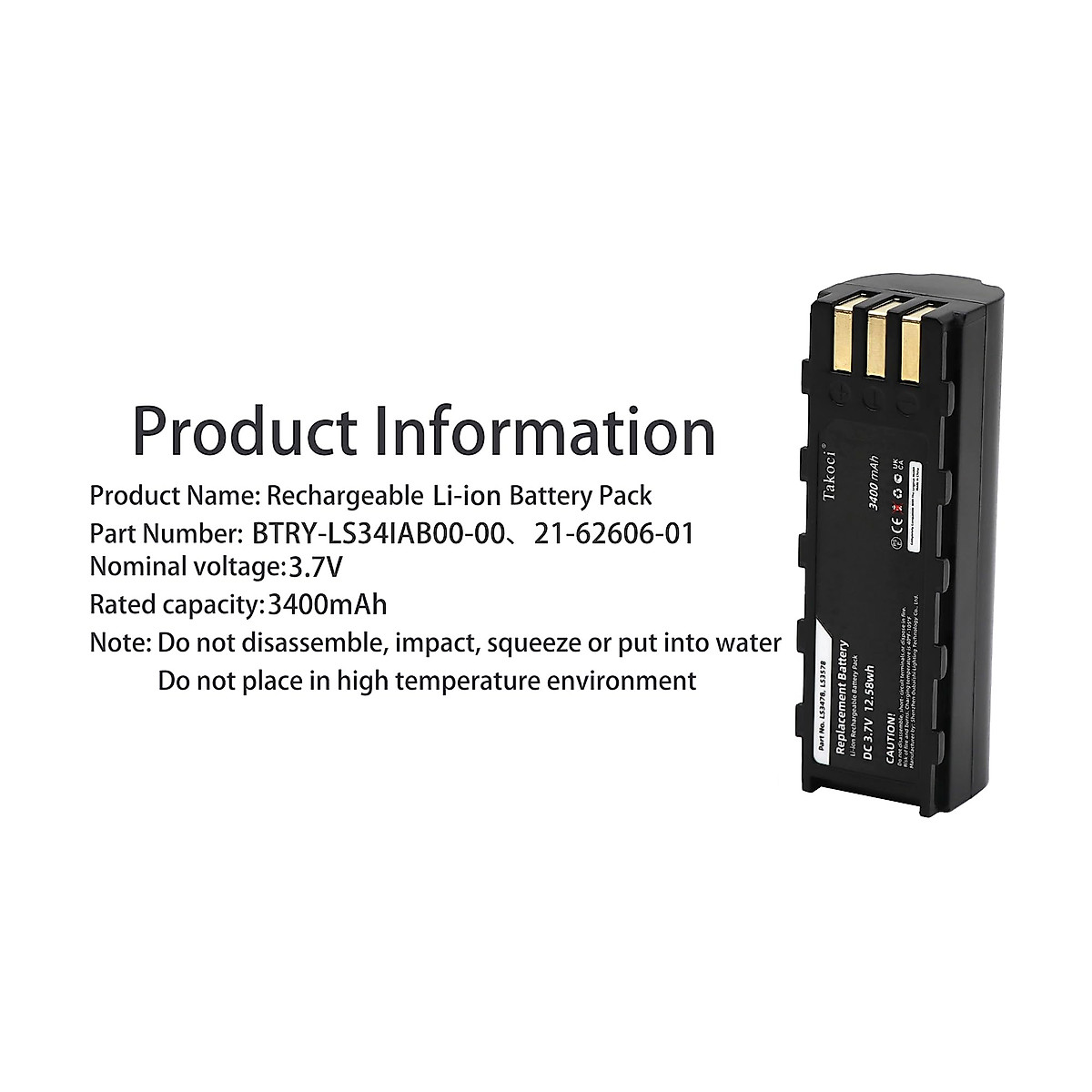 GIKYSUIZ 2-Pack 3400mAh Replacement Battery for Symbol/Zebra BTRY-LS34IAB00-00 Compatible with Symbol/Zebra LS3478 & LS3578 Series Handheld Barcode Scanner
