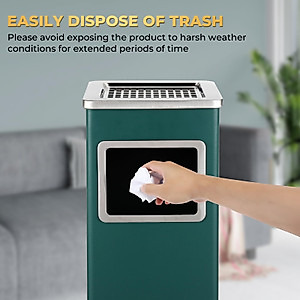 POWLAB Trash Can Outdoor Waste Container Square Stainless Steel Trash Can with Removable Inner Bucket for Disposal Commercial Waste Container 9.45‘’ x 9.45‘’ x 24.02‘’-Green