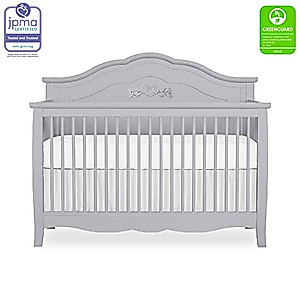 SweetPea Baby Rose 4-in-1 Convertible Crib in Silver Shimmer, Baby Crib with Spindles, Greenguard Gold Certified, Easy Assembly, Sustainable New Zealand Pinewood