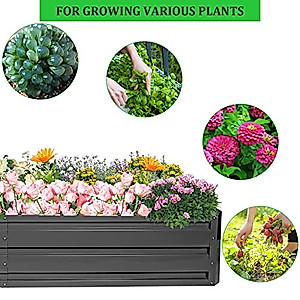 Thanaddo Raised Garden Bed 6x3x1 ft Outdoor Planter Box with Injury-Proof Edge and Free Gloves Galvanized Metal Garden Bed Kit for Vegetables, Flowers, Herbs and Succulents, Grey