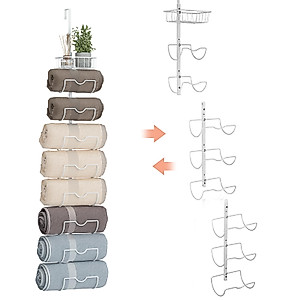 X-cosrack 9-Tier Over The Door Towel Racks for Bathroom - Wall Mounted Metal Towel Holder-Rolled Towel Organizer Door Hanging Towel Storage-Matte White