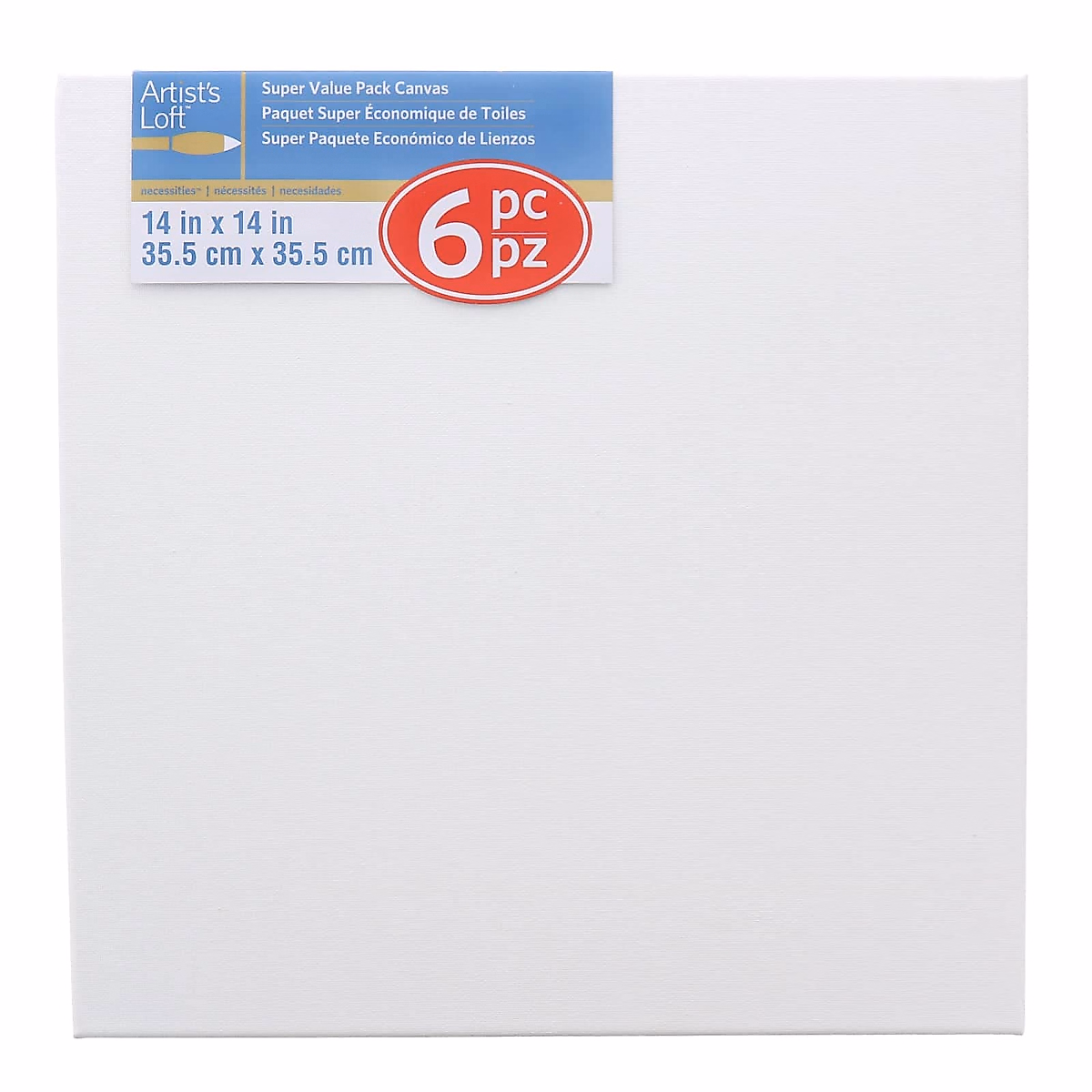 6 Count 14” x 14” Super Value Canvas by Artist's Loft Necessities - Acid Free Cotton Canvas for Paint, Acrylic, & Oils - 1 Pack