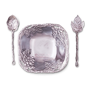 Arthur Court Designs Metal 3-Pc Grape Salad Set Bowl and Server in Grape Pattern Sand Casted in Aluminum with Artisan Quality Hand Polished Design Tarnish-Free 9.5 Inch Diameter