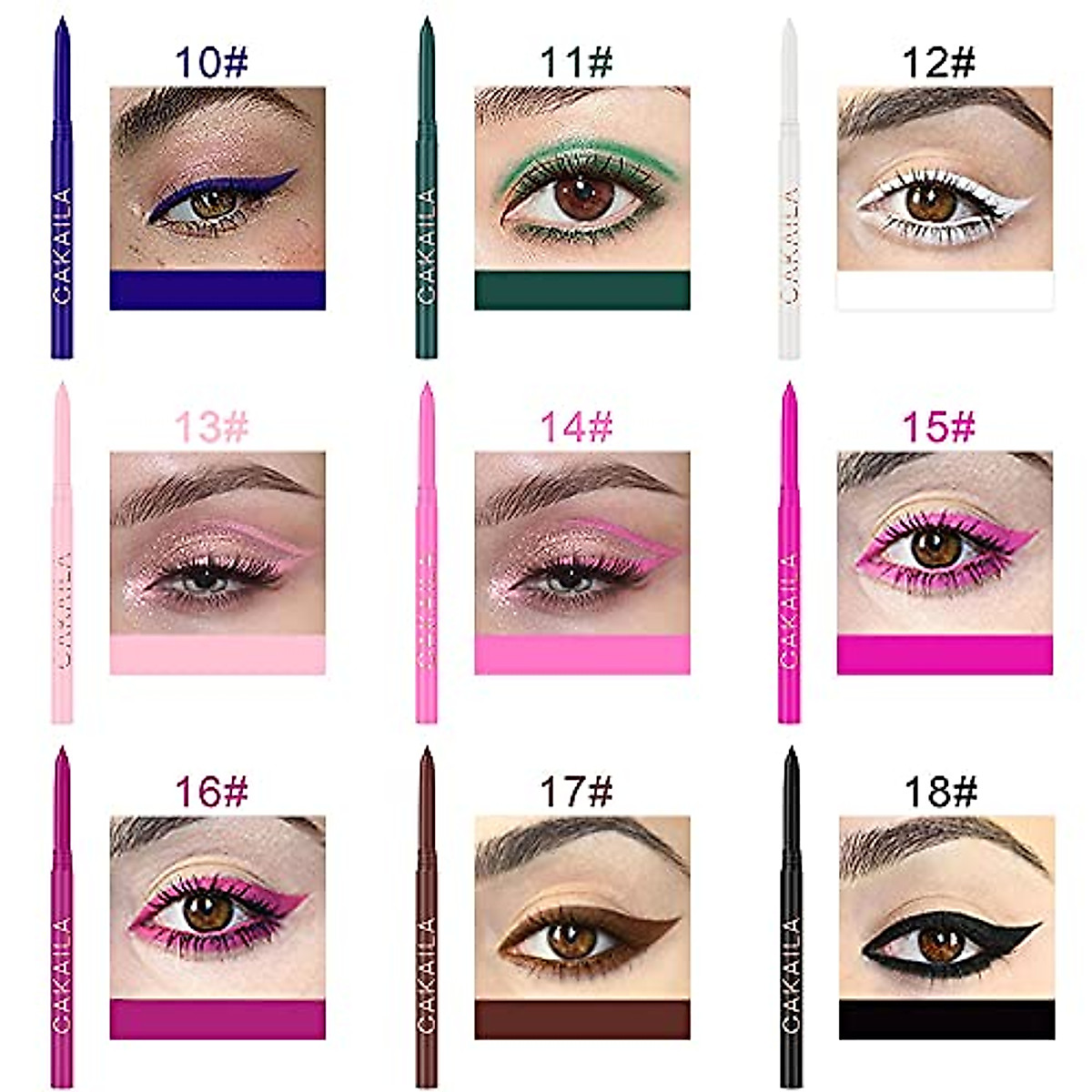 evpct 18 Colors Colored Retractable Matte Gel Eyeliners Eye liners Pencils Pen Set Multicolor for women, Red White Blue Silver Purple Pink Rainbow Waterproof Colorful Eyeliner Liner Color Pencil Set