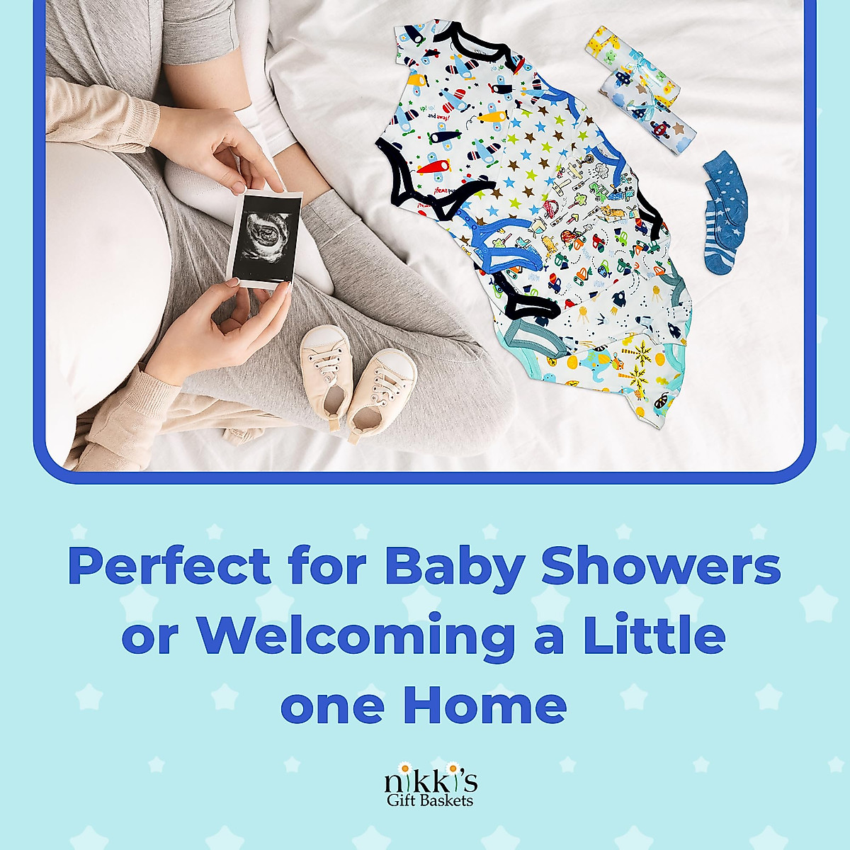 Unique Cupcake Baby Boy Gift Set | Baby Boy Newborn Essentials | Baby Clothes for Boys | Newborn Boy Outfits for Expecting Moms and Gender Reveals | Baby Layette Set - Blue | Nikki's Gift Baskets