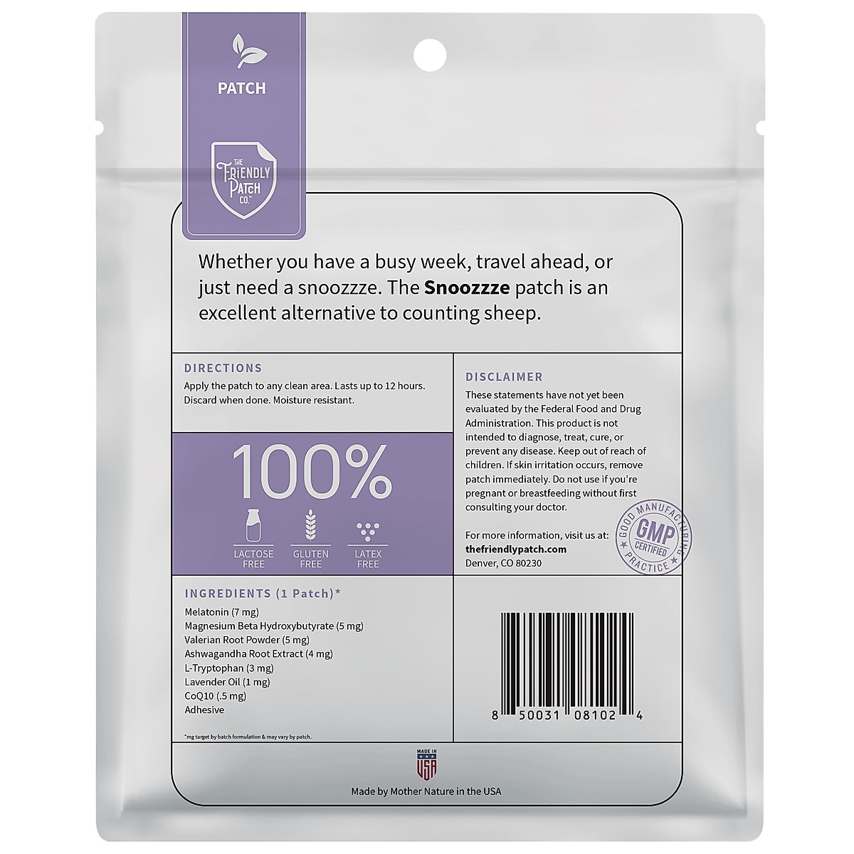 The Friendly Patch 28 Day Sleep Patches Snooze for Sleep Aid Support | Natural Sleeping Aid with Melatonin 7mg and Magnesium