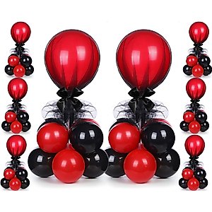 BBTO 8 Set, Black & Gold Balloon Centerpieces Kit with 128 Pcs Latex Balloons, Reusable Balloon Sticks, Tulle & Ribbons for Party Decoration