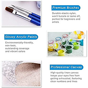 Paint by Numbers for Adults, 6 Pack Paint by Numbers for Kids Beginner Drawing Paintwork with Paintbrushes Cartoon Paint Canvas Oil Painting14X14inch