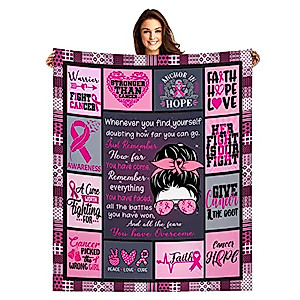 Pesine Cancer Awareness Blanket for Women Healing Survivor Gifts Get Well Throw Blankets Flannel 50X60in Multicolor