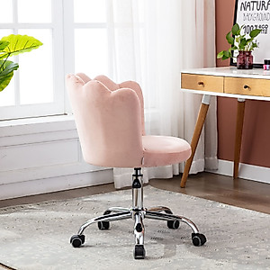 Home Office Desk Chair Cute Velvet Vanity Chair for Makeup Room Swivel Desk Chair with Shell Back Task Chair Girls Makeup Chair with Wheels Swivel Task Chair Rolling Chair for Bedroom Living Room