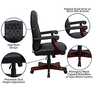 Flash Furniture Martha Washington Black LeatherSoft Executive Swivel Office Chair with Arms