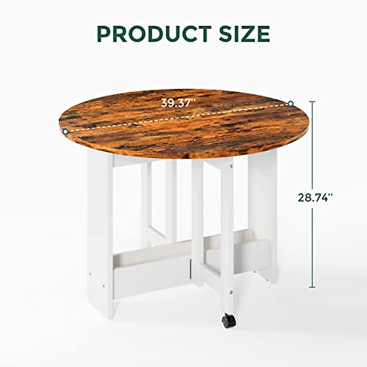 Kasshom Folding Dining Table Upgrade Version, Convertible Drop Leaf Table for Kitchen/Farmhouse/Living Room, Space Saving Dining Room Table with 2 Layer Storage Racks, Rustic Brown