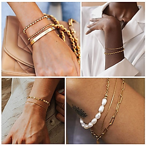 Gold Bracelets for Women Dainty Gold Bracelets Stack Set for Women Trendy 14K Gold Chain Paperclip Link Bead Bracelet Stackable Layered Bracelet Fashion Jewelry