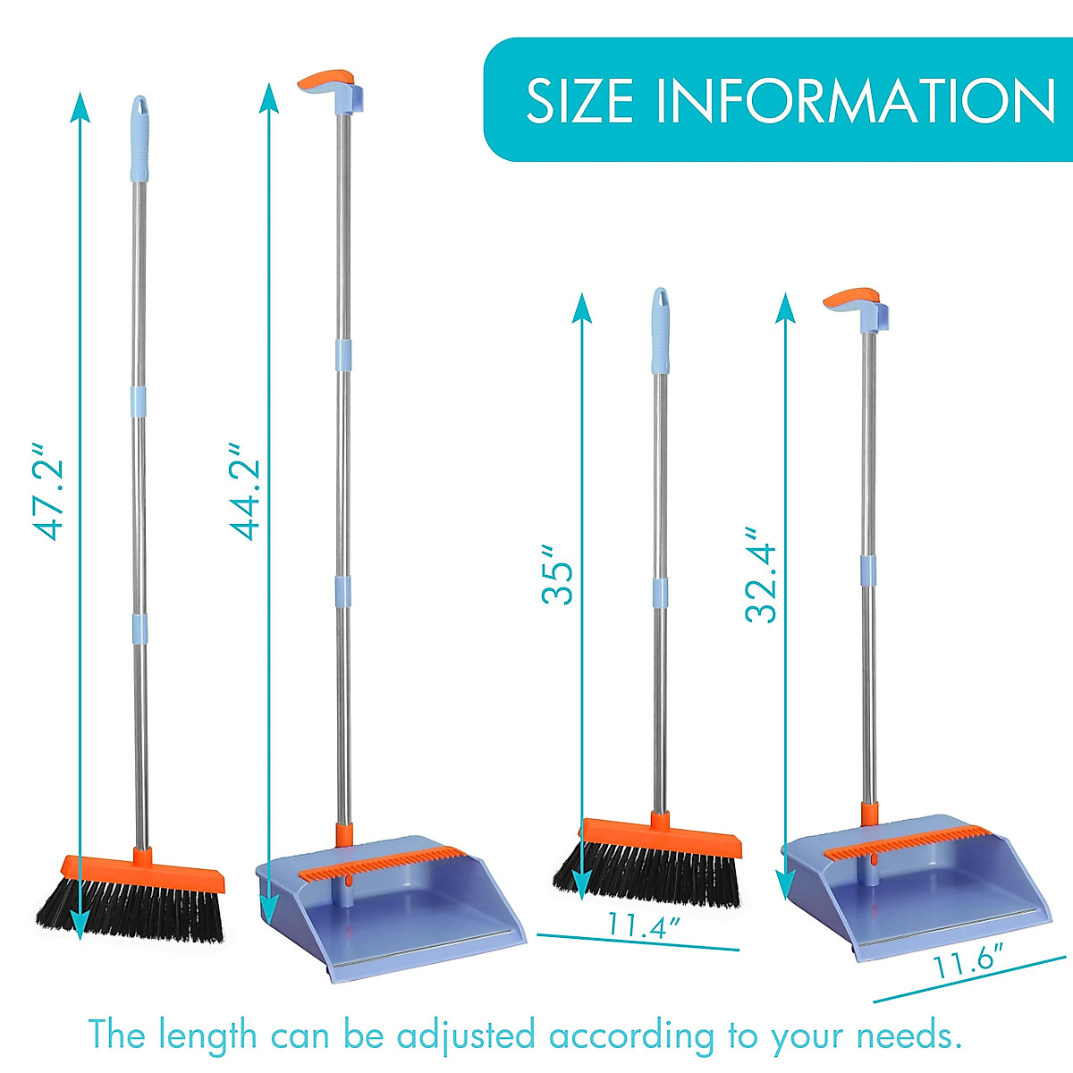 PHYEX 2-Pack Broom and Dustpan Set for Sweeping Indoor, Broom Dustpan with 48" Long Handle, Broom with Dustpan Combo Set(Purple)