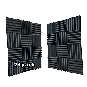 24Pack Black 12"X 12"X2" Acoustic Panels Studio Soundproofing Foam Wedge Tiles