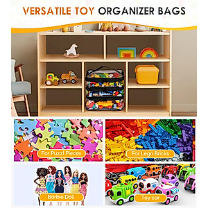 MISSLO 3-Layer Storage Organizer with 3 Manual Pockets Clear Storage Bag for Puzzles, Bricks, Building Blocks, Crafts (Black)
