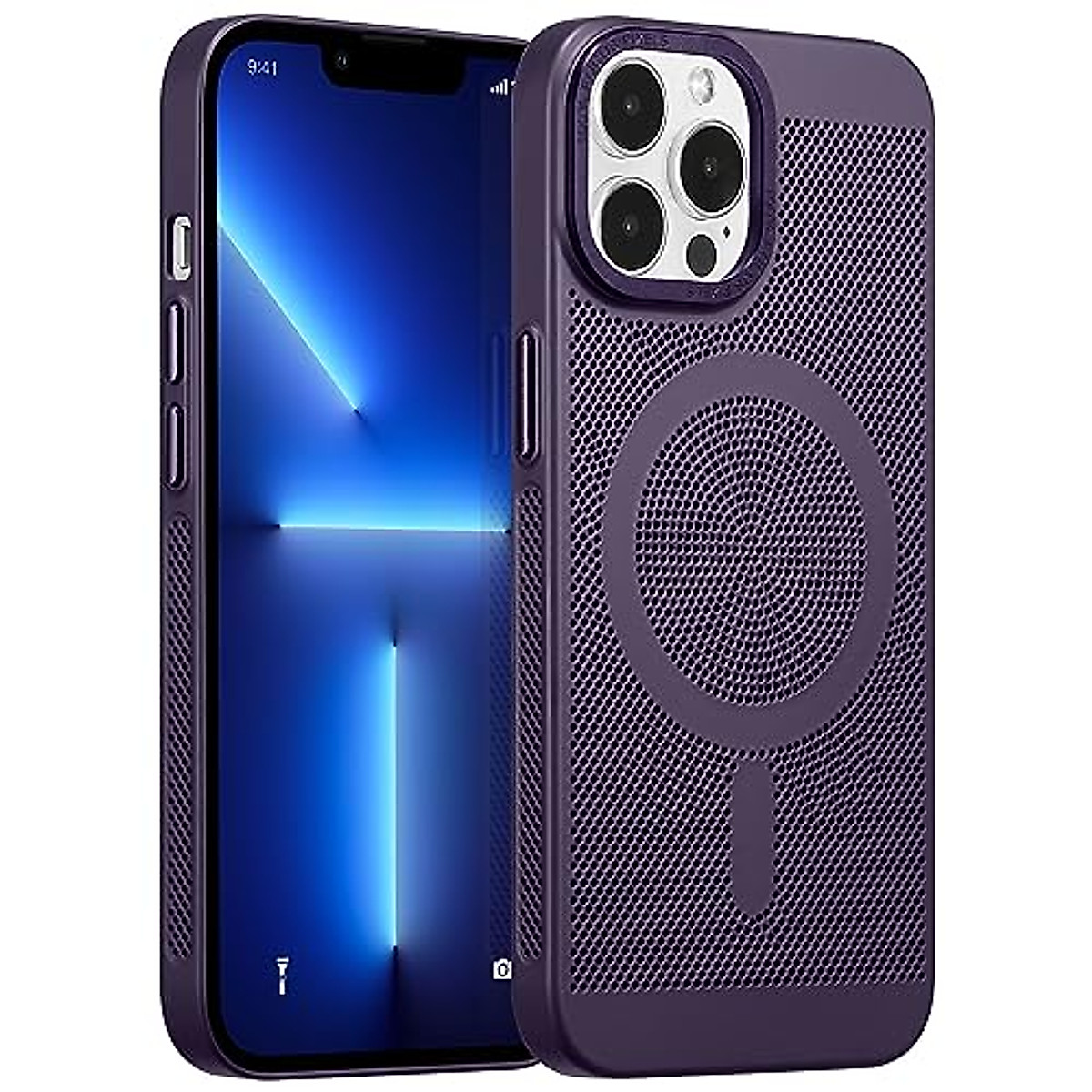 ZCDAYE for iPhone 14 Pro Max Magnetic Case, 3D Hollow Mesh Heat Dissipation Phone Case Compatible with Magsafe, Breathable Cooling Hard PC Shockproof Cover for iPhone 14 Pro Max(6.7 inch, Dark Purple)