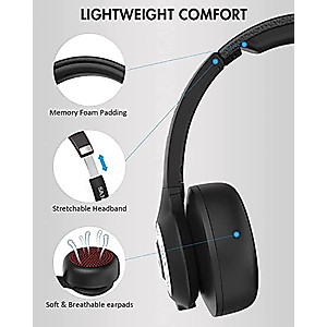 Sanfant Bluetooth Headset with Microphone, Wireless On-Ear Stereo Headphones with Flip-to-Mute Mic, Lightweight Comfort, 22H Playtime, Wired Enabled, Office Headset for Laptop/Cell Phone/Tablet