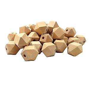 Alenybeby Organic Wooden Geometric Hexagon Beads Accessory 20mm Ecofriendly Wood Faceted Beads DIY Craft Jewelry (20mm-20pcs)