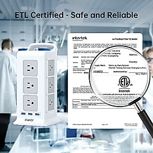 Power Strip Tower with USB C Ports 1875W/15A Surge Protector Tower with 12 AC Outlet and 3 USB Ports Charging Station for Home Office