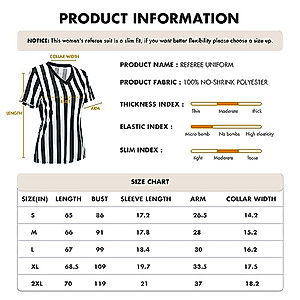redgino Women's Referee Shirt Official V-Neck Black and White Stripe Ref Umpire Jersey for Basketball Football Hockey Halloween Costume & Waitresses L