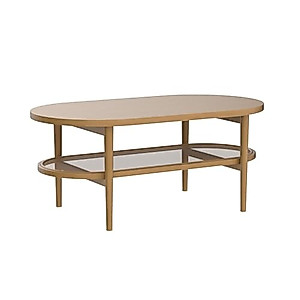 Nathan James Sonia Coffee Table with Storage Shelf, Light Wood/Rattan