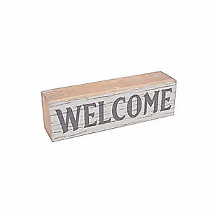 Welcome Decorative Tabletop Block Signs, 8.5” x 2” x 2.5” Solid Wood Wall Decor Signs for Kitchen, Dining Room, Living Room