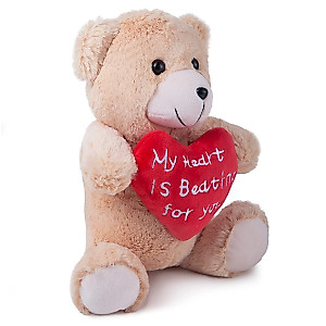 GSUIVER 10" Valentine's Day Valentines Gift for Children Kids, Girlfriend, Boyfriend, Plush Stuffed Animal (Heart Beating for You)