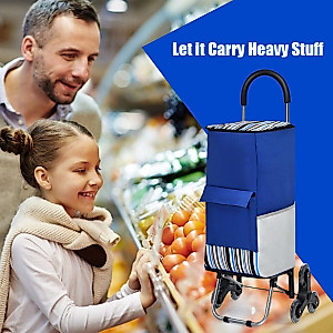 Folding Shopping Cart Stair Climbing Dolly w/Bag & Bungee Cord