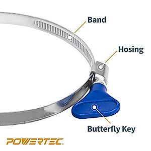 POWERTEC 70262 2-1/2 Inch Key Hose Clamp, Thumb Screw Key Adjustable Stainless Steel Hose Clamps for Dust Collection, Dust Collector and Dryer Vent Hose, Pipe Clamp, RV Clamp, Worm Gear Clamp, 10 pack