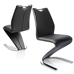 Zerifevni Modern Dining Chairs Set of 2, PU Leather Comfy Upholstered Seat with Steel Legs, Dining Room/Living Room/Desk Room Original Chair (Black)
