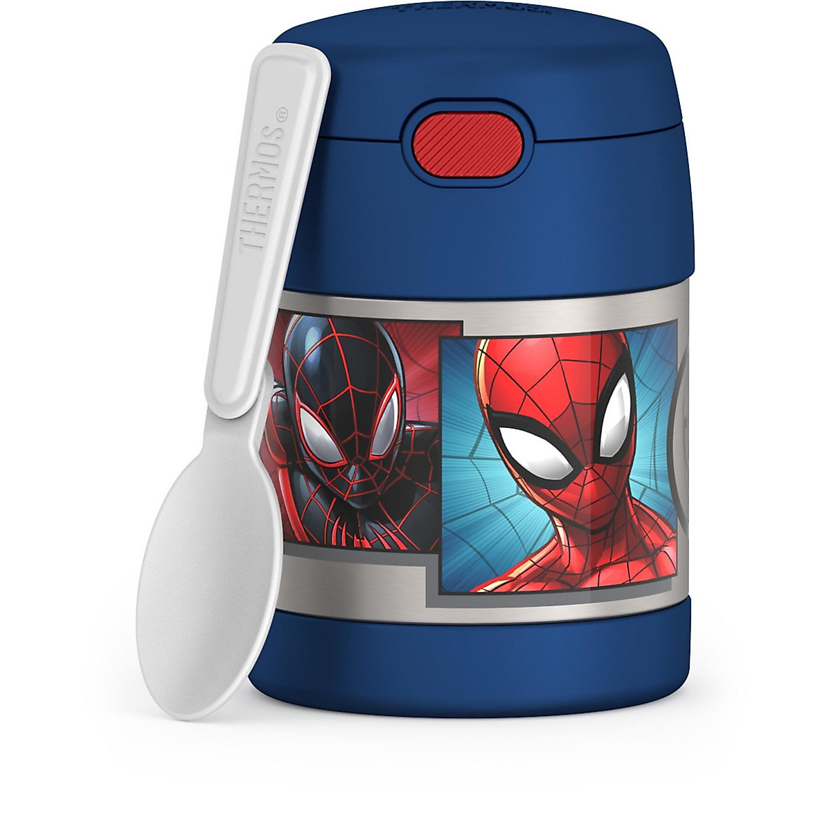 THERMOS FUNTAINER Insulated Food Jar, 10 Ounce, Kid Friendly Food Jar with Foldable Spoon, Spider-Man
